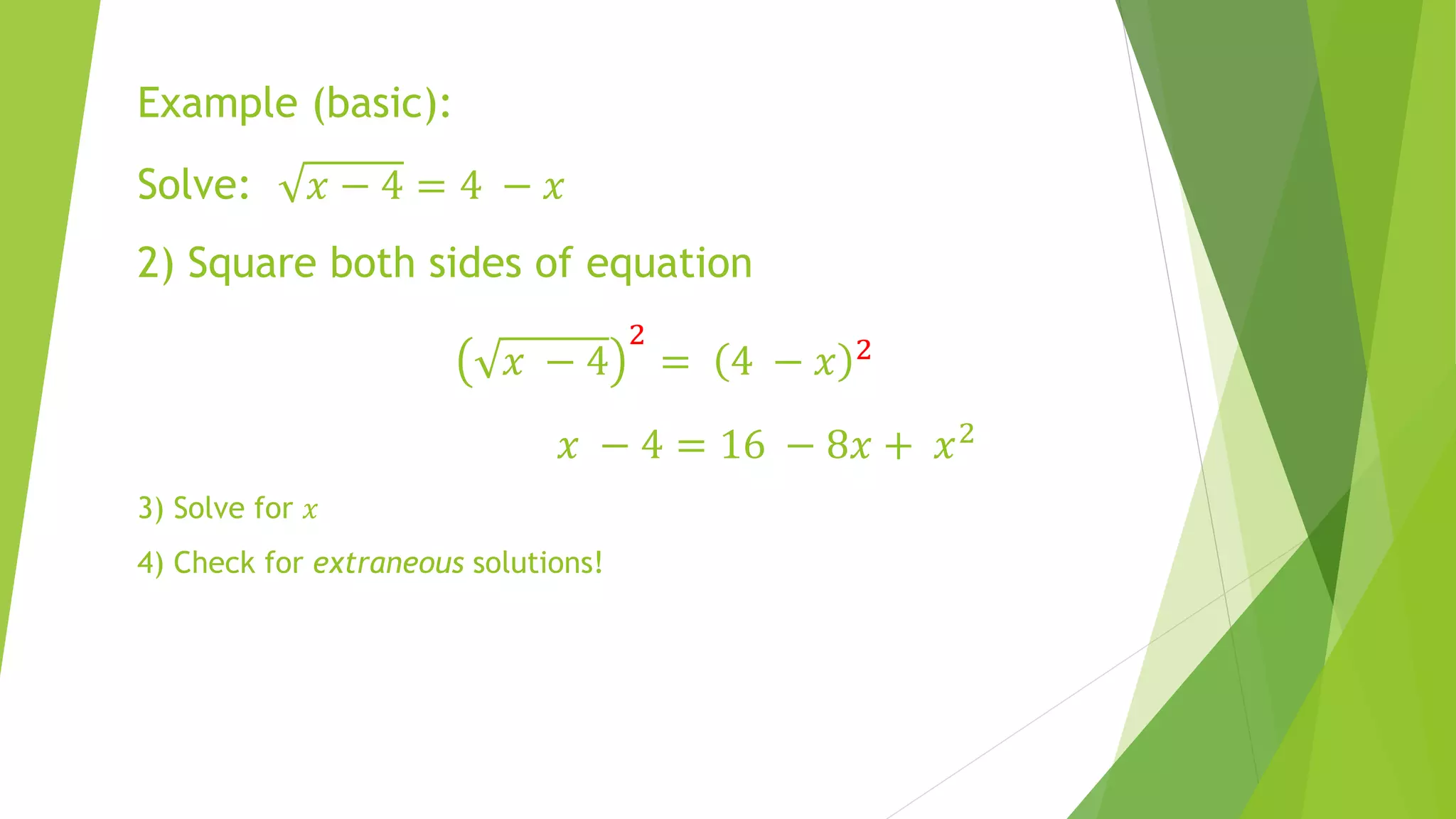 Solving Radical Equations: 2 Examples | PPTX