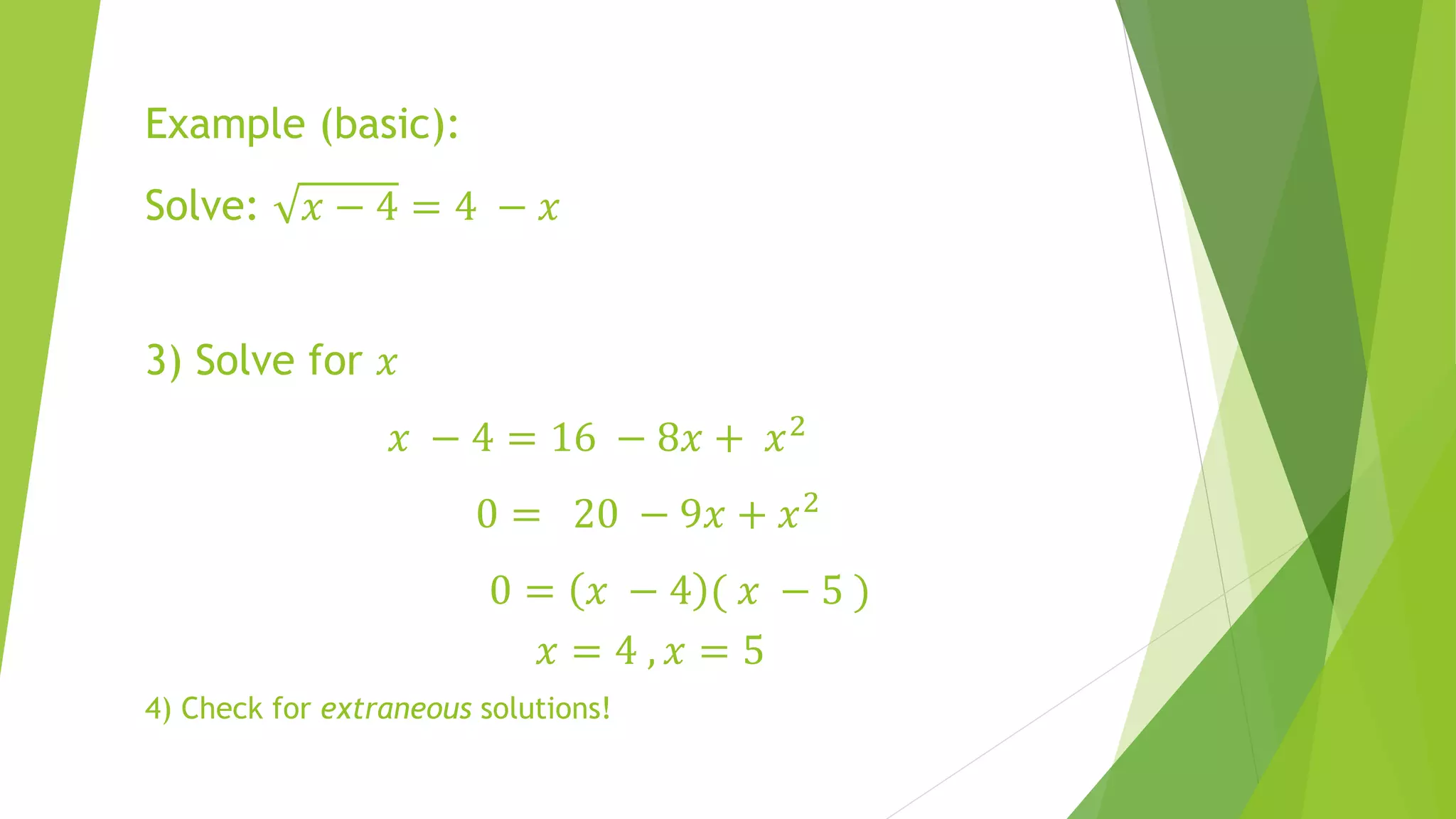 Solving Radical Equations: 2 Examples | PPTX