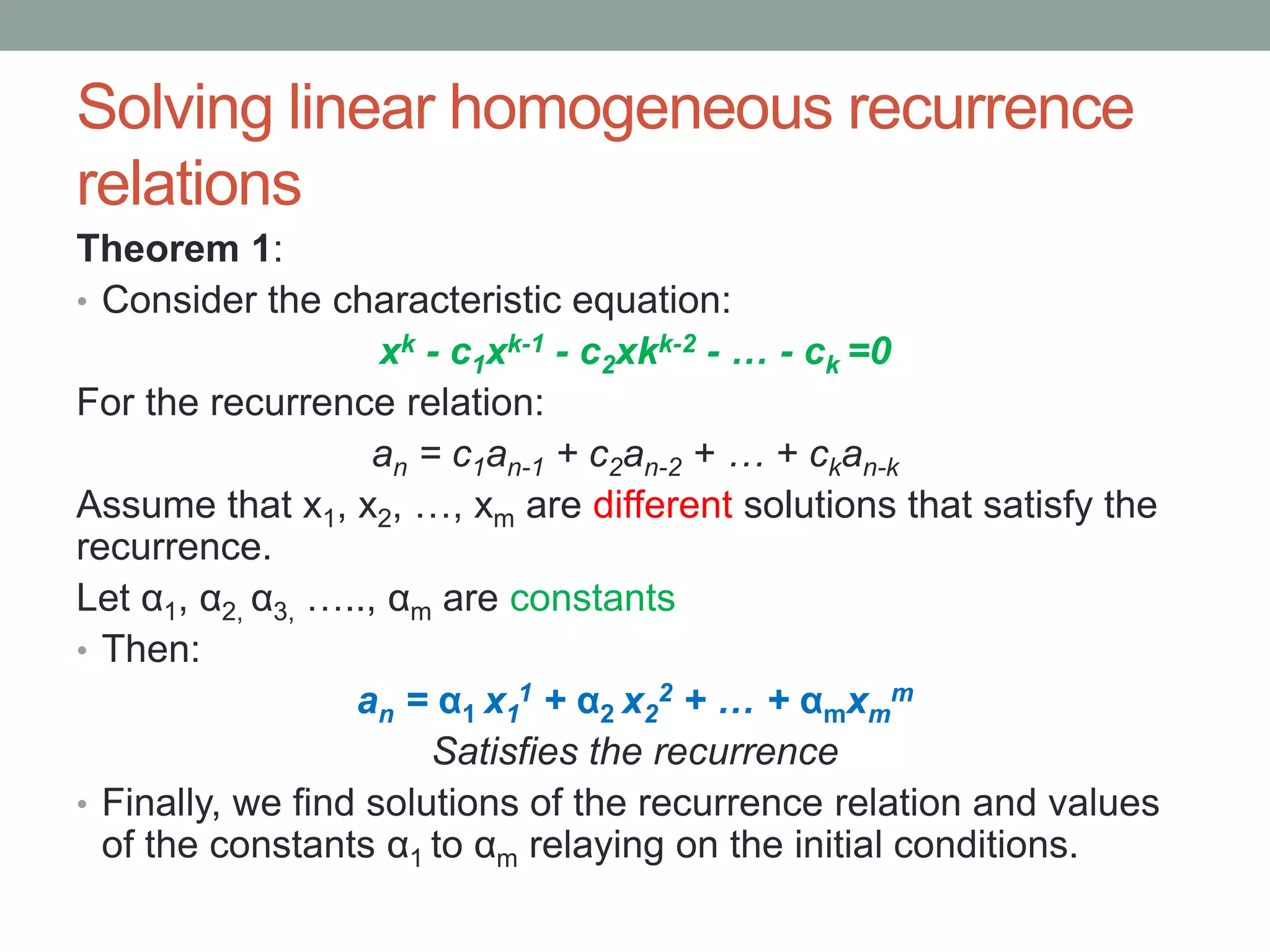 Solving linear homogeneous recurrence relations | PDF