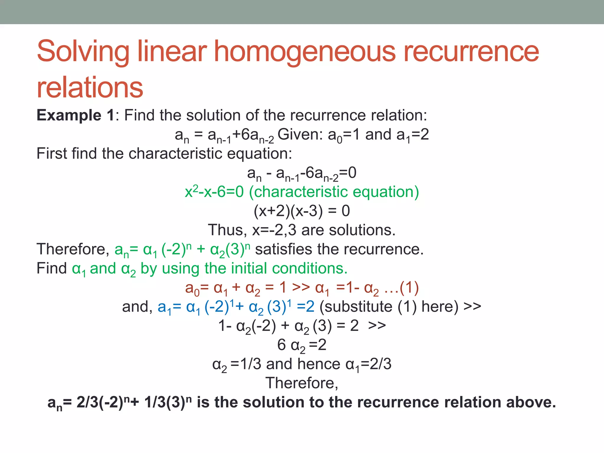 Solving linear homogeneous recurrence relations | PDF