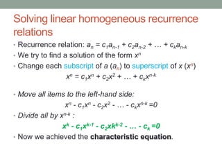 Solving linear homogeneous recurrence relations | PDF