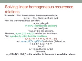 Solving linear homogeneous recurrence relations | PPT