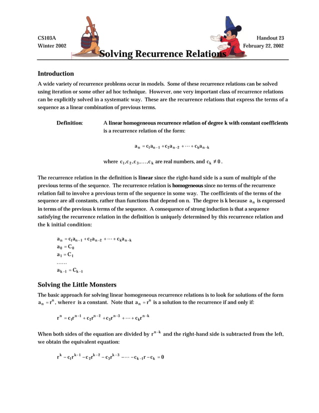 Solving recurrences | PDF Solving recurrences | PDF