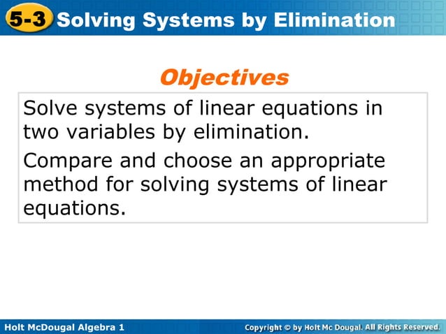 Solving systems by elimination 5 3 | PPT
