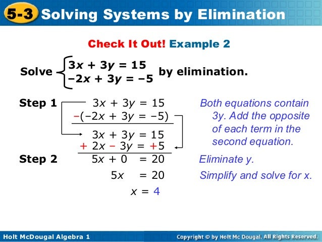 Solving systems by elimination 5 3