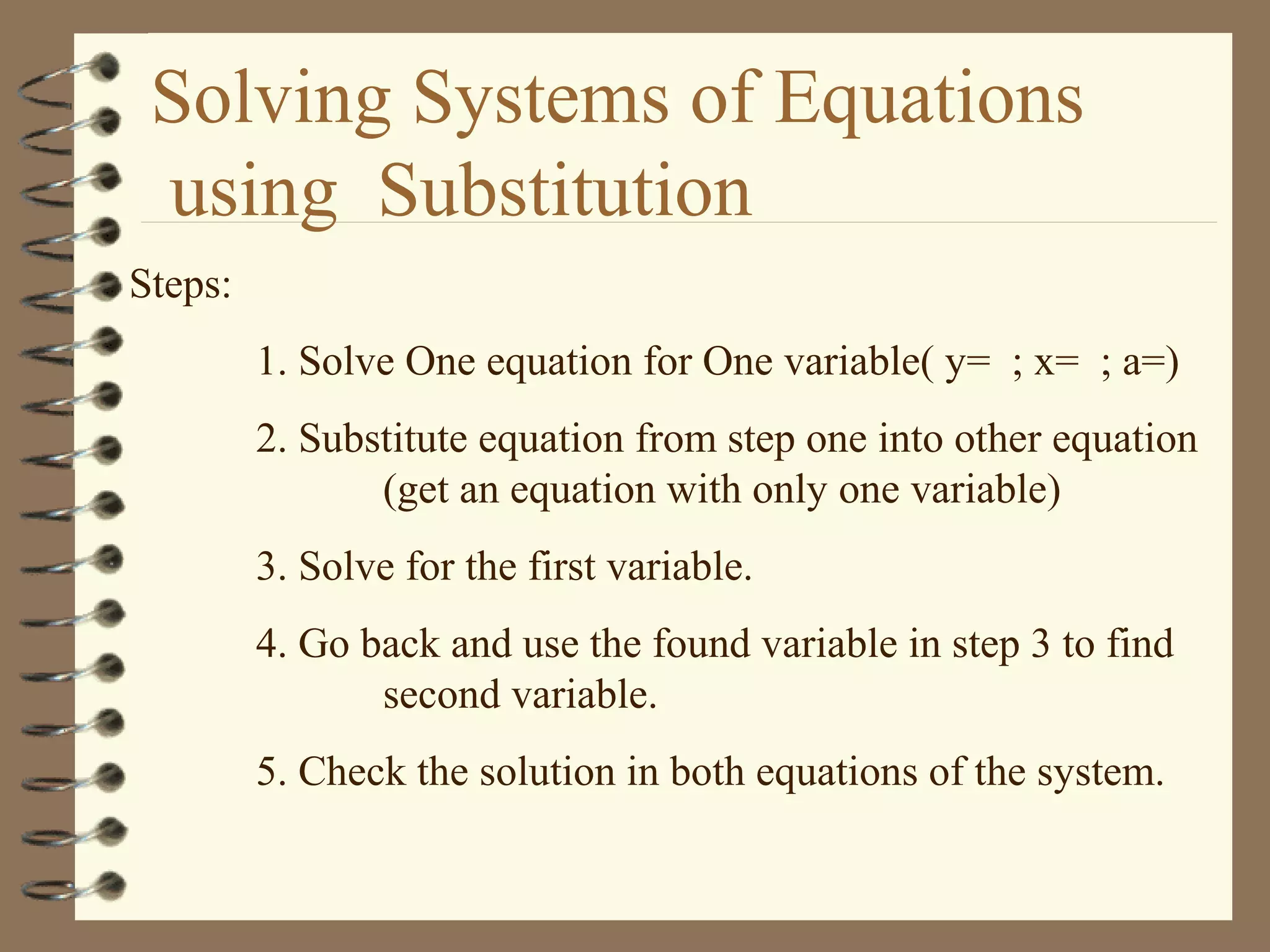 Solving Systems by Substitution | PPT