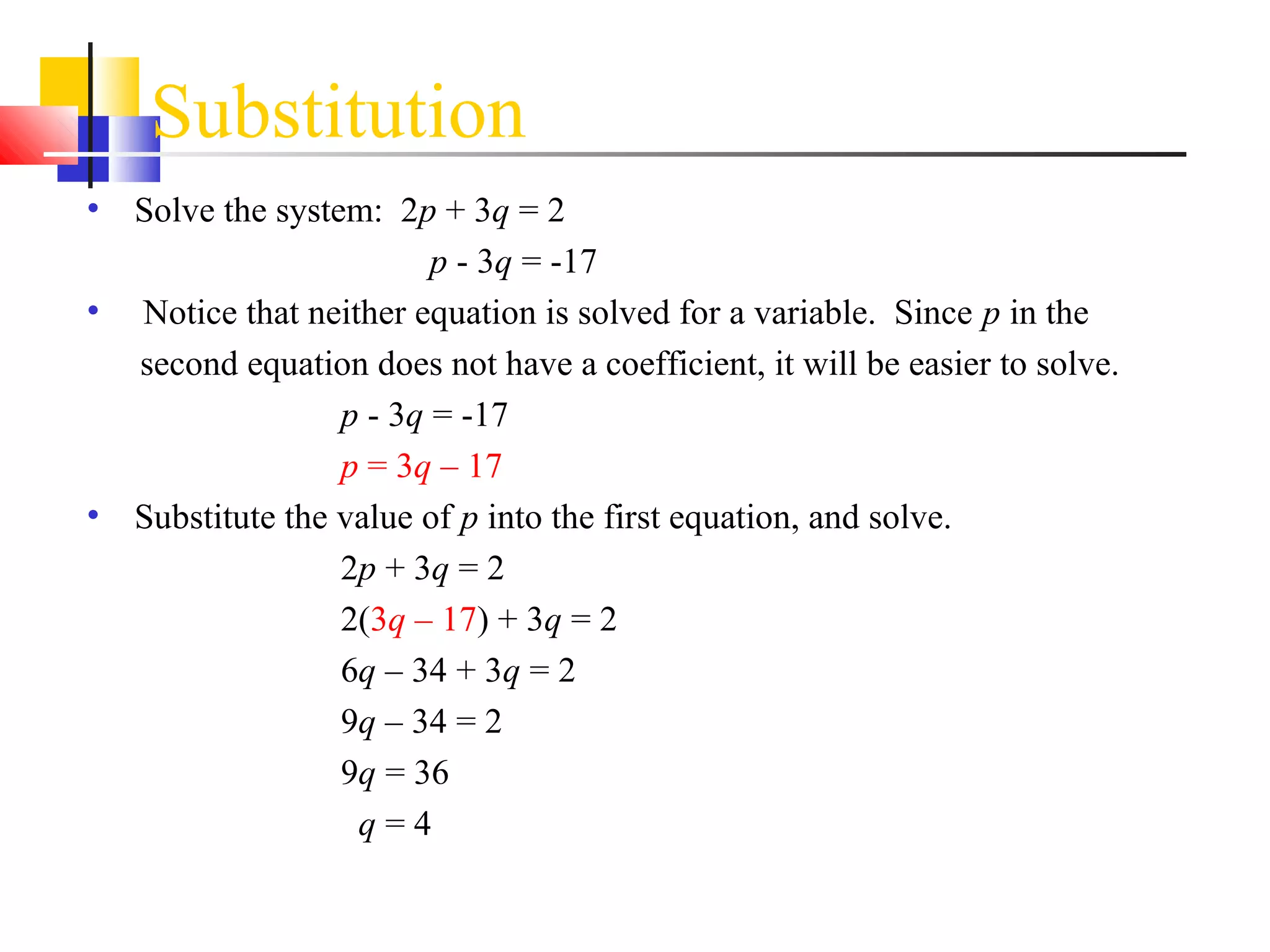 Solving systems of equations algebraically 2 | PPT