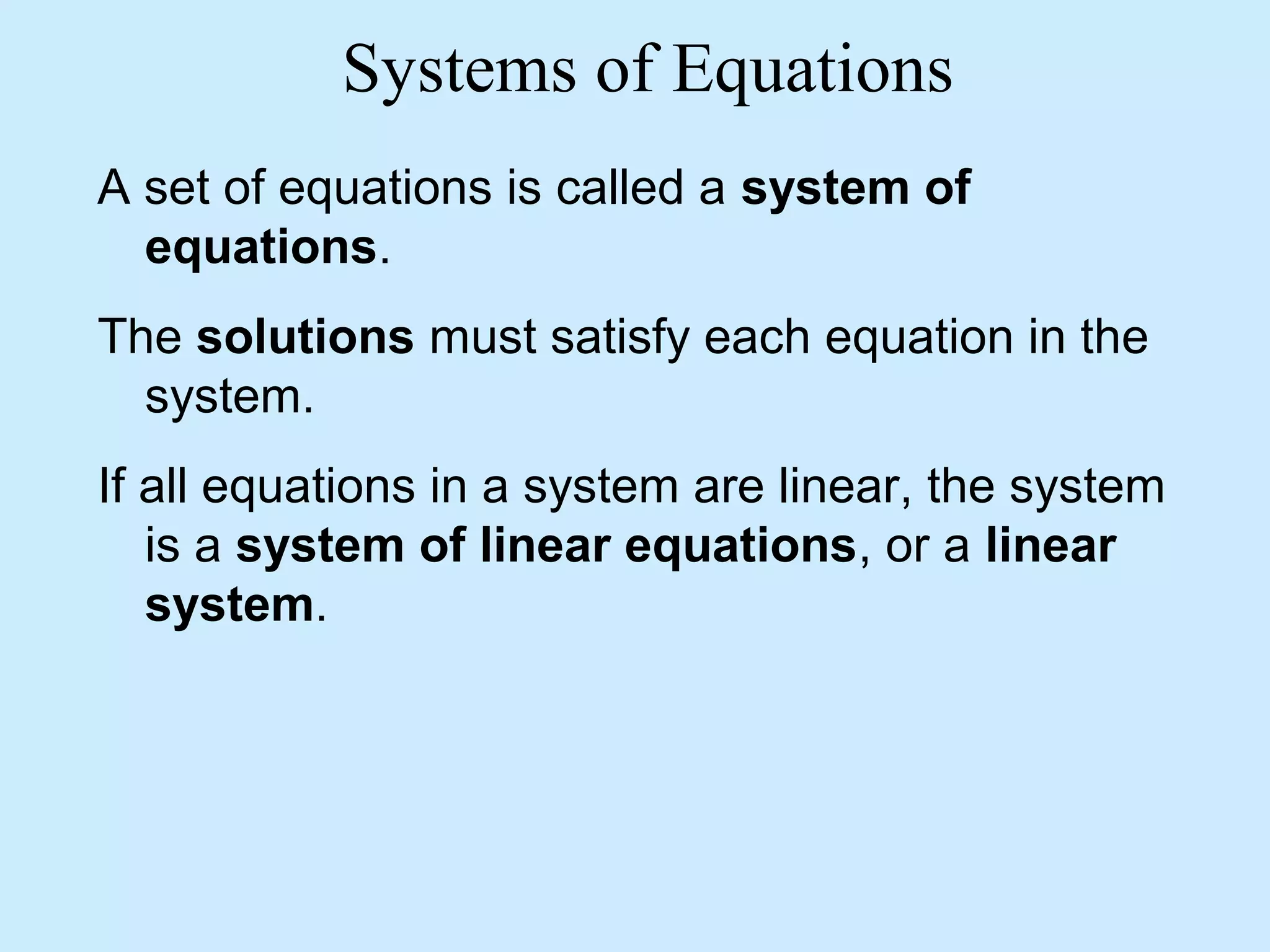 Solving Systems Of Linear Equations Ppt