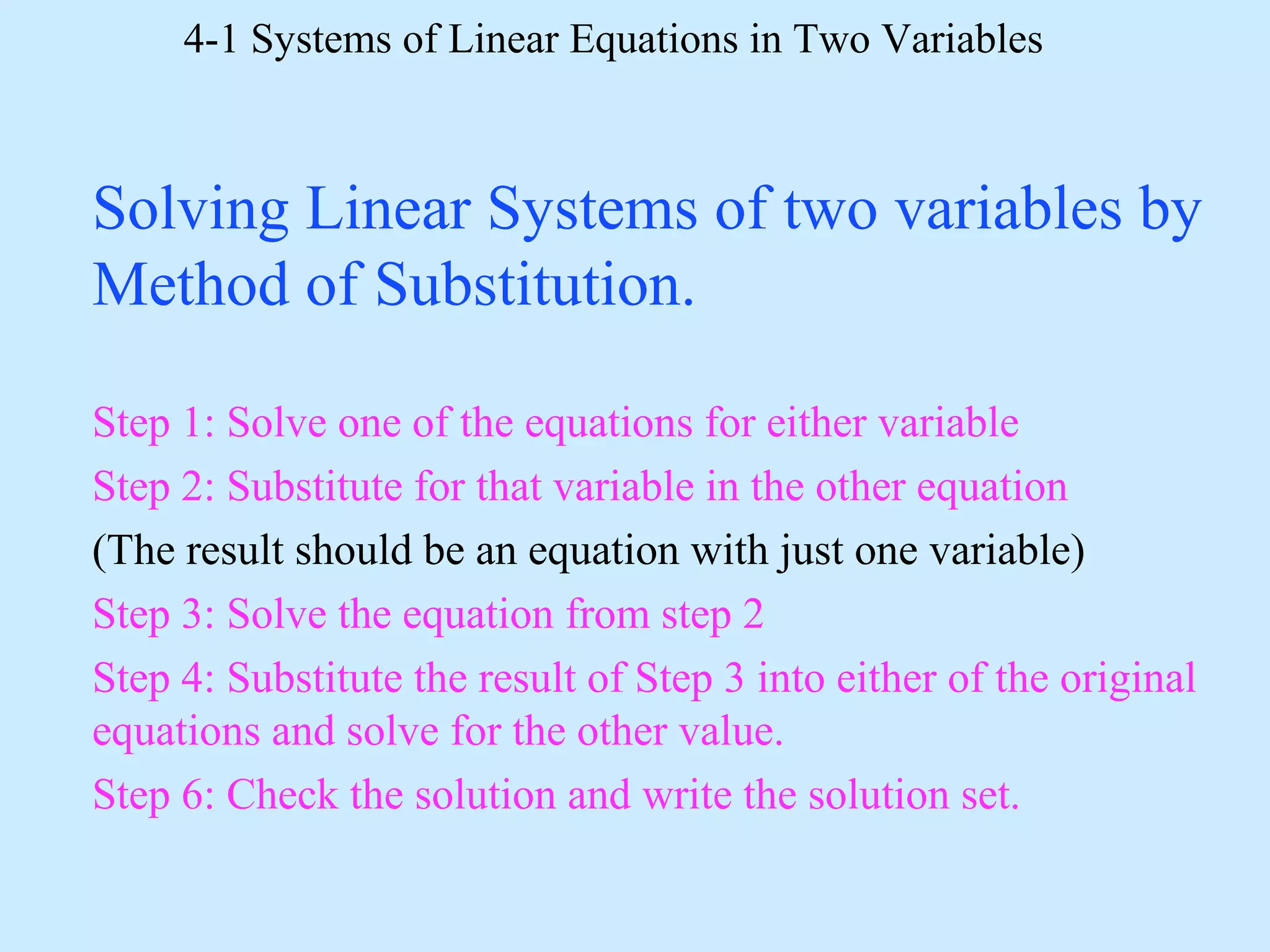 Solving systems of Linear Equations | PPT