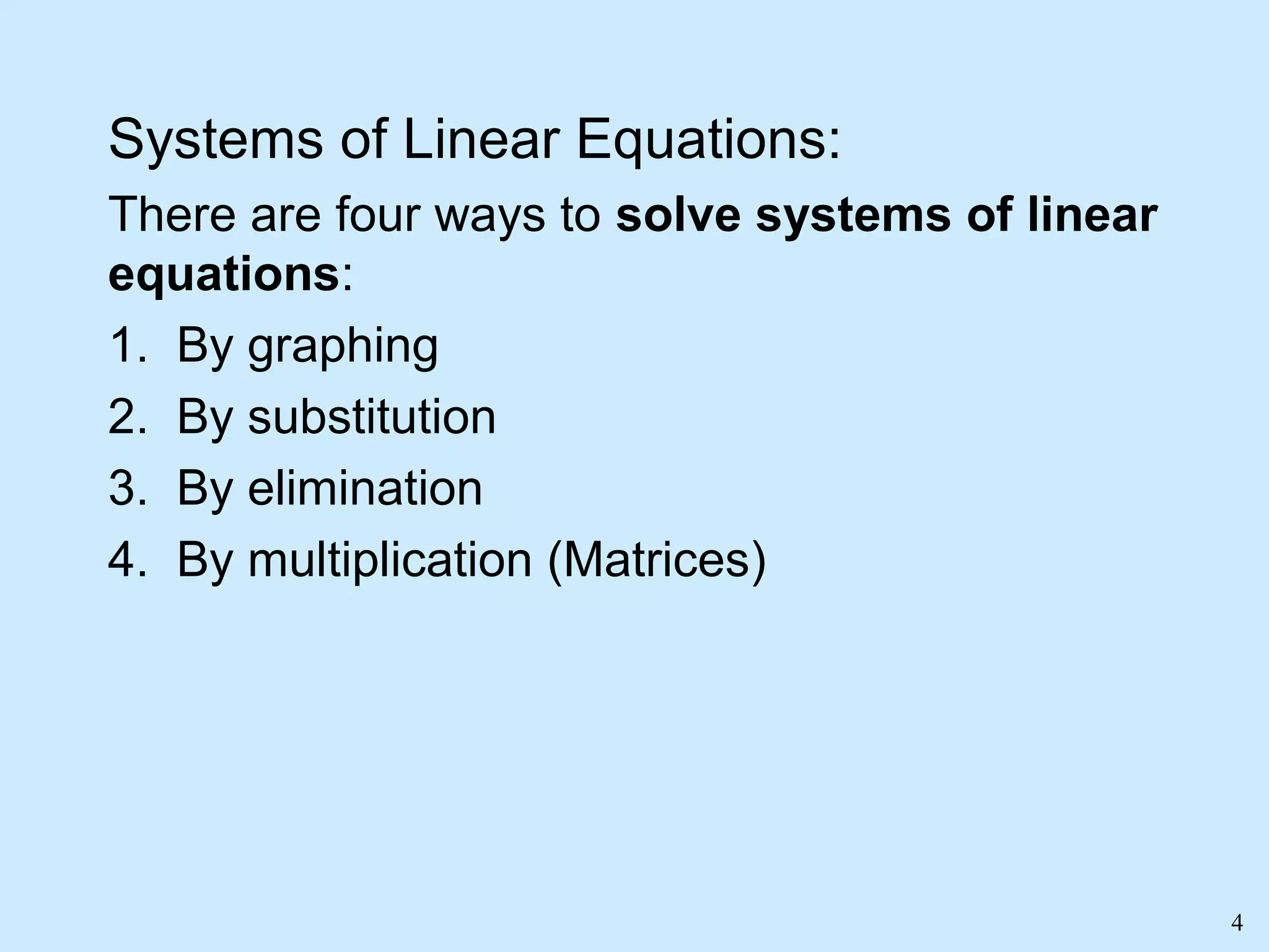 Solving Systems Of Linear Equations Ppt