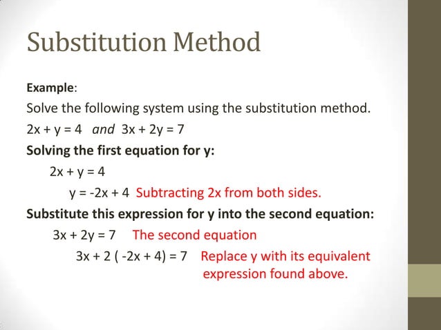 Solving systems of linear equations by substitution | PPT