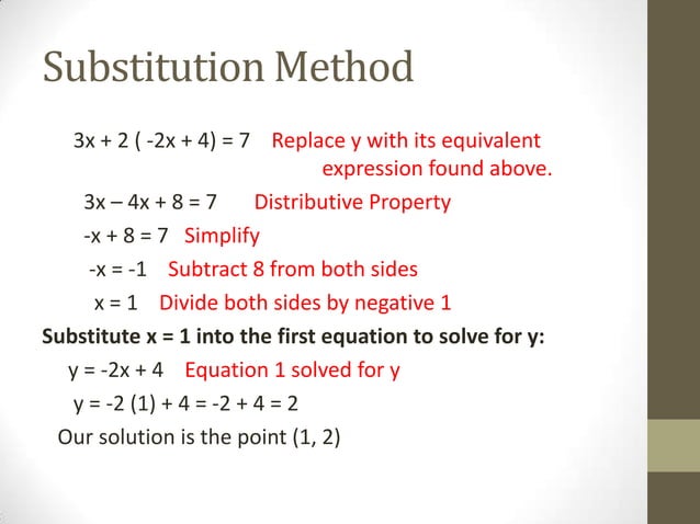 Solving systems of linear equations by substitution | PPT