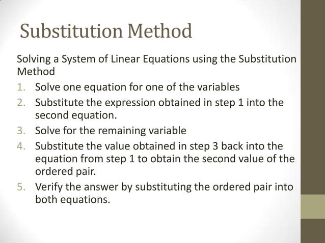 Solving systems of linear equations by substitution | PPT