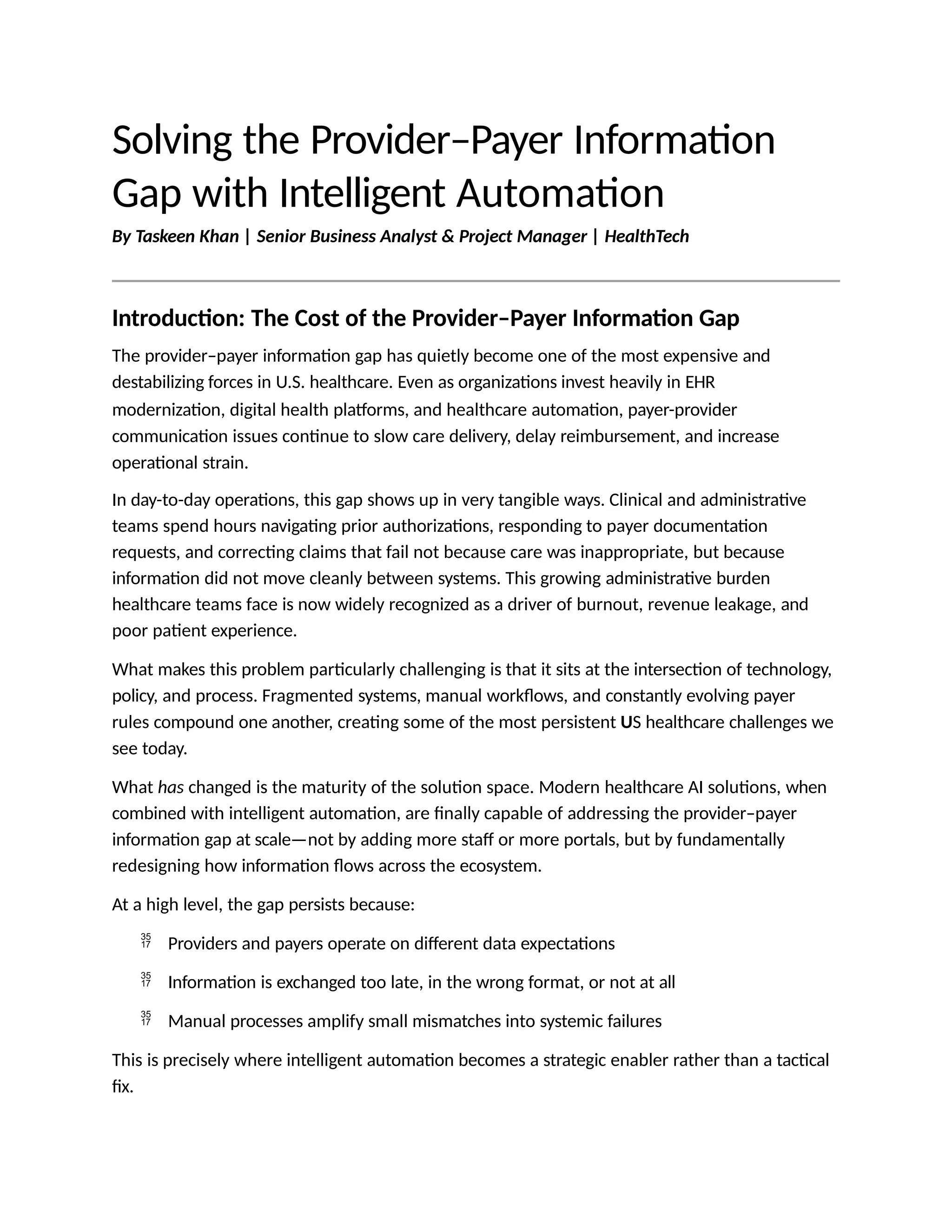 Solving the Provider–Payer Information Gap with Intelligent Automation.pptx