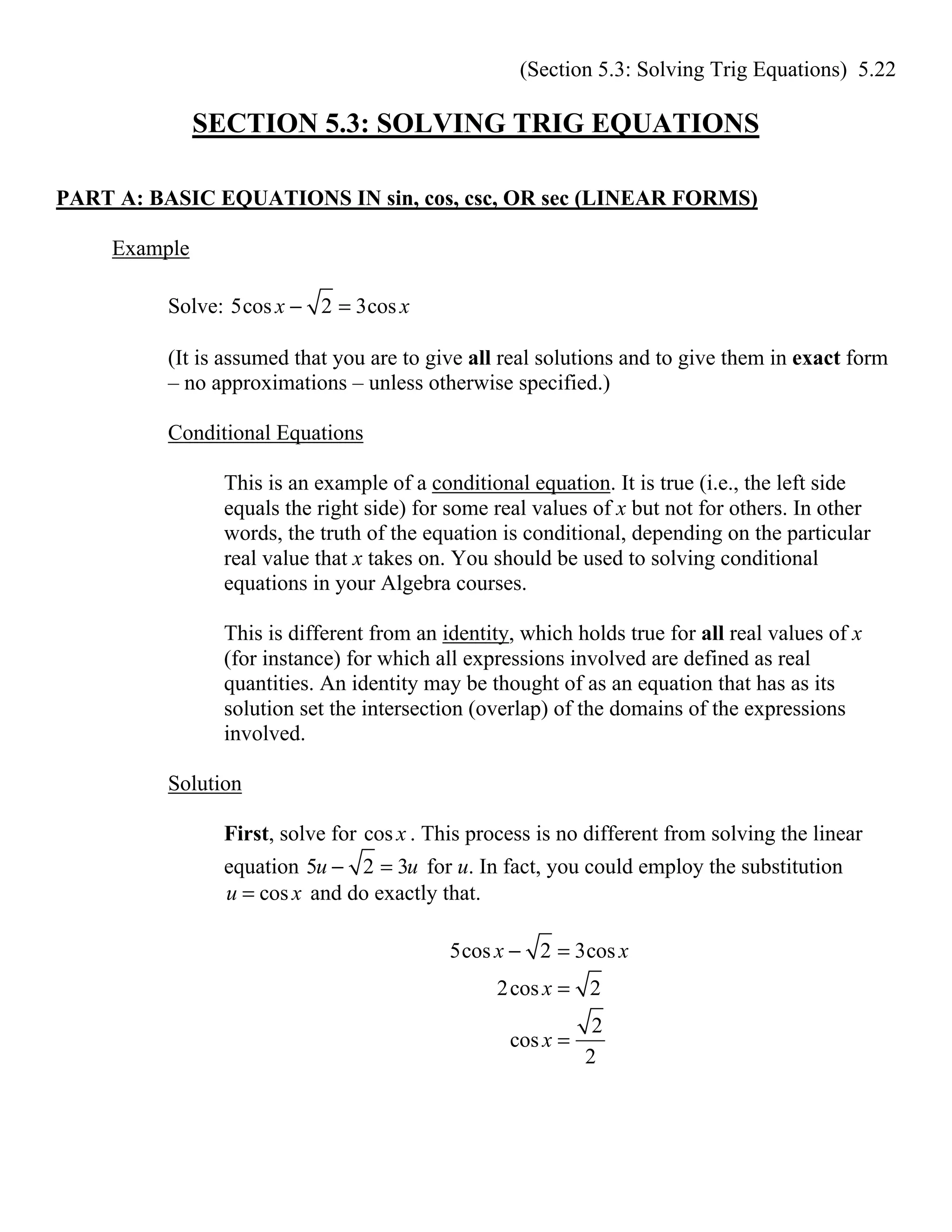 Solving trignometric equations | PDF