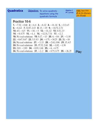Solving using quadratic formula and discriminant | PDF