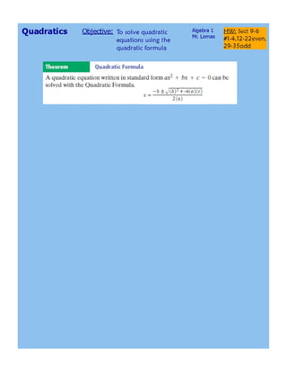 Solving using quadratic formula and discriminant | PDF