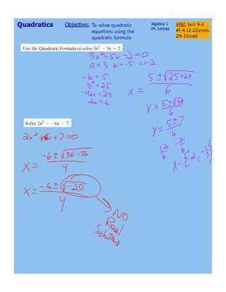 Solving using quadratic formula and discriminant | PDF
