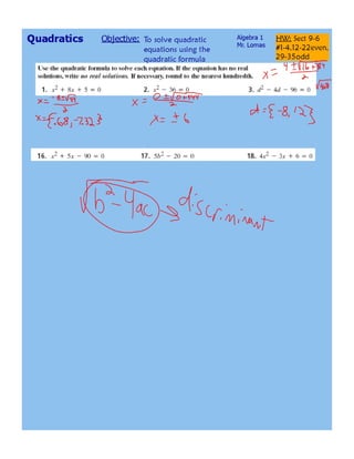 Solving using quadratic formula and discriminant | PDF