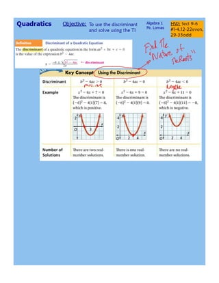 Solving using quadratic formula and discriminant | PDF