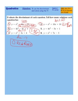 Solving using quadratic formula and discriminant | PDF