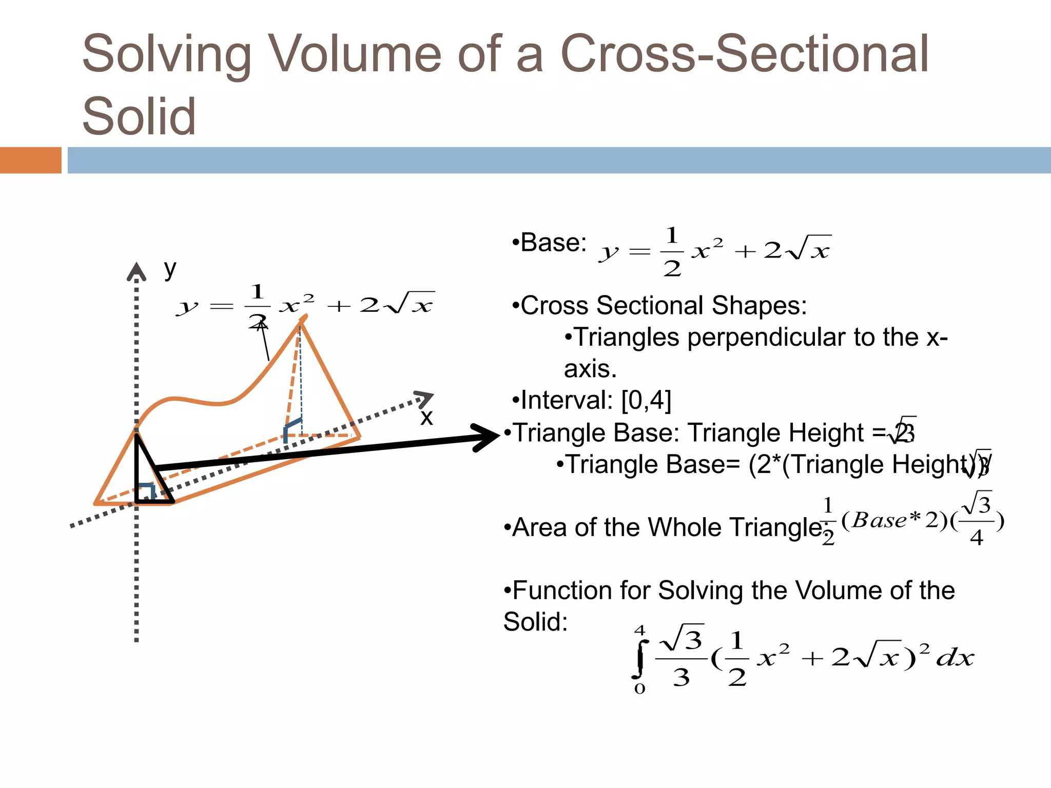 Solving volumes using cross sectional areas | PPT