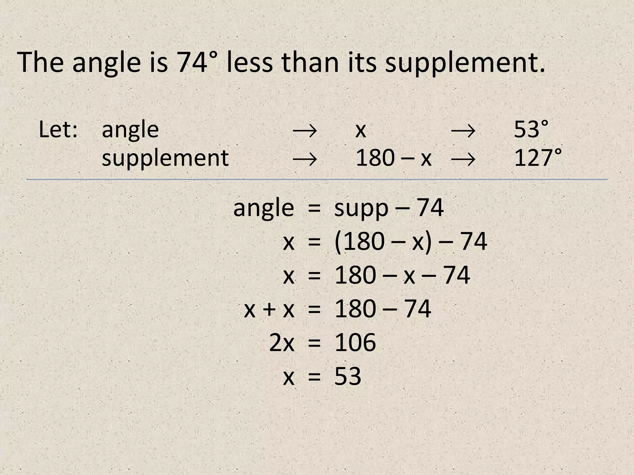 Solving word problems ~ complementary and supplementary angles | PPT