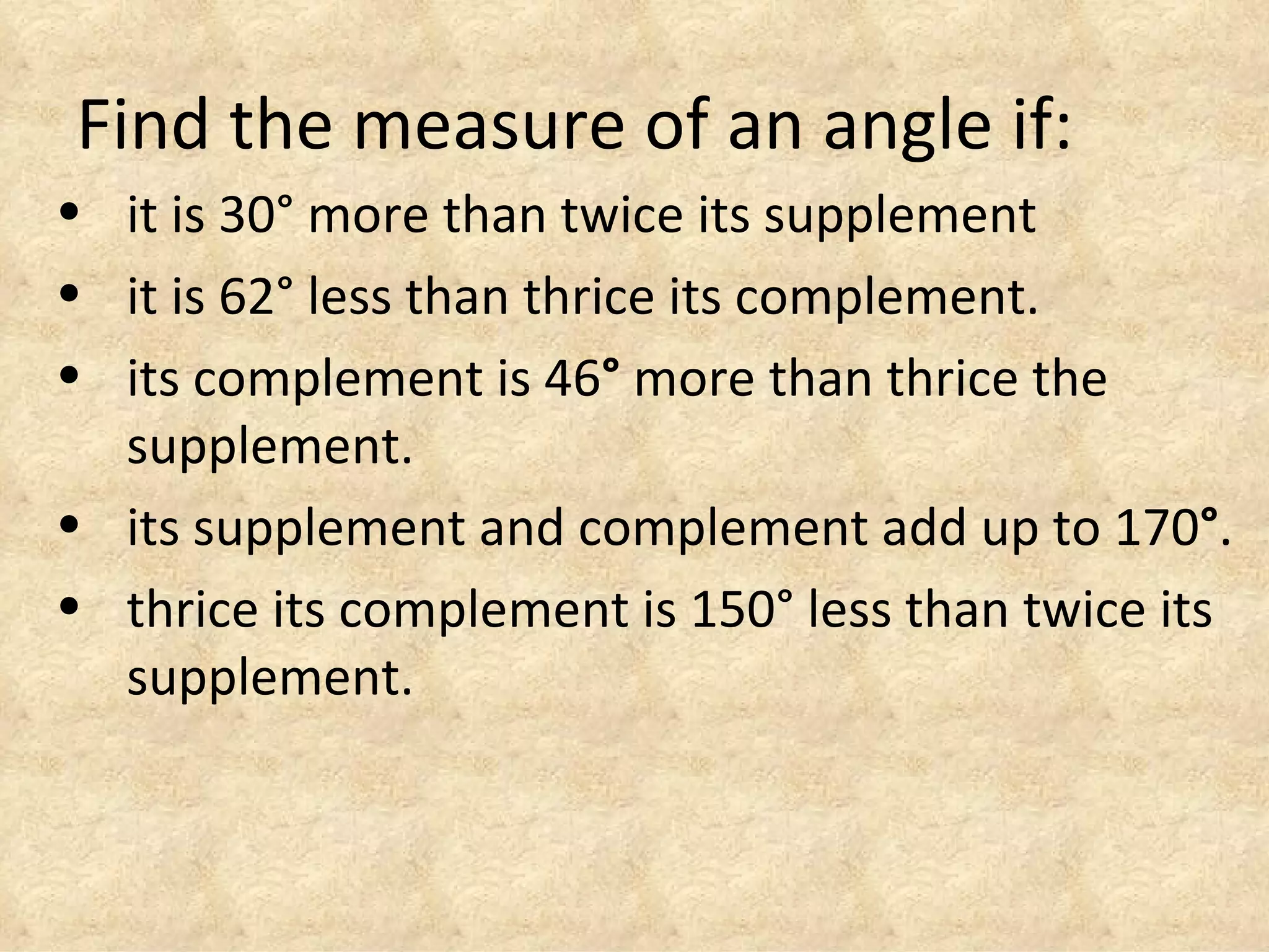 Solving word problems ~ complementary and supplementary angles | PPT