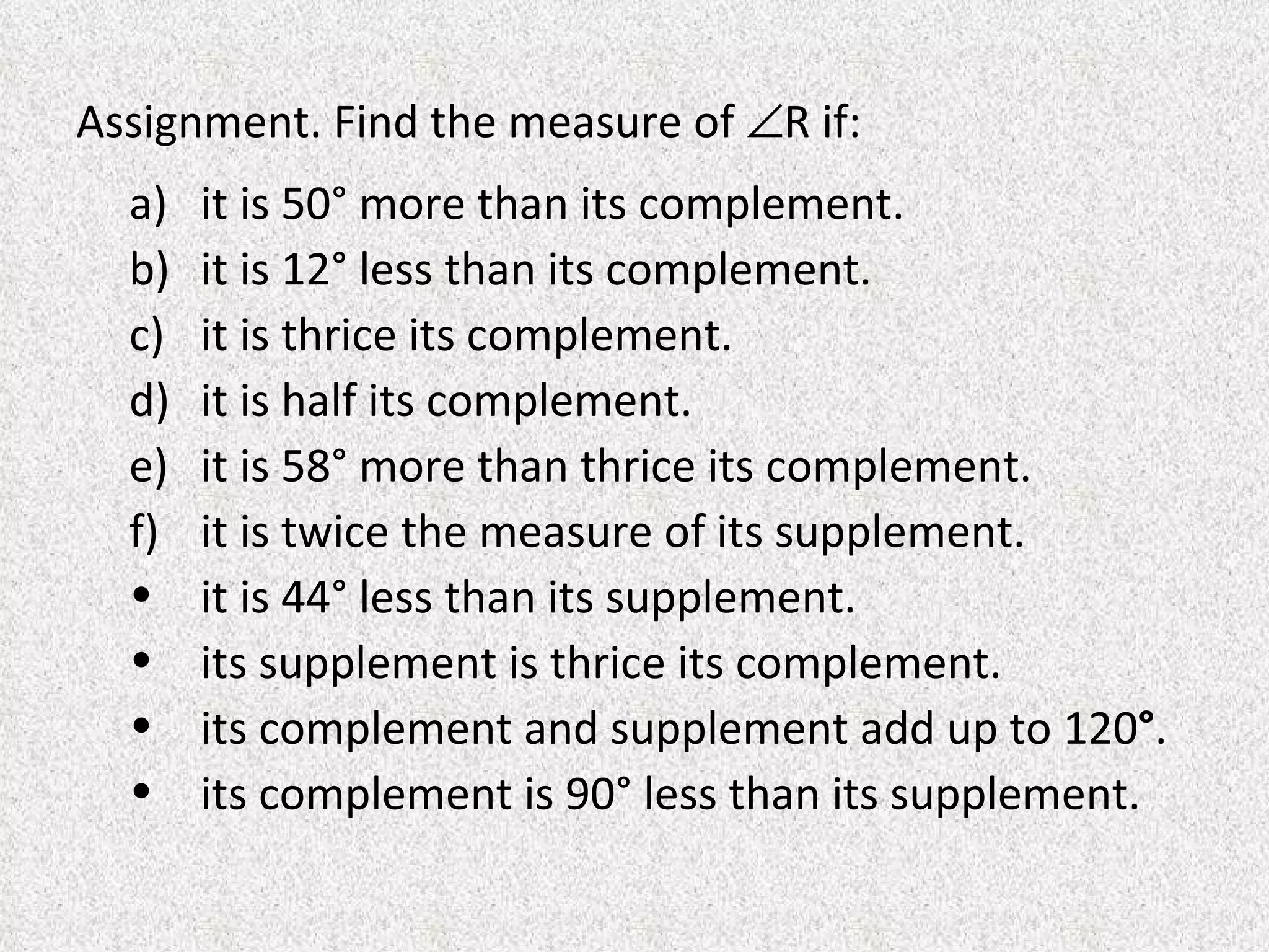 Solving word problems ~ complementary and supplementary angles | PPT