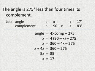 Solving word problems ~ complementary and supplementary angles | PPT ...