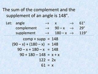 Complementary And Supplementary Angles Problems