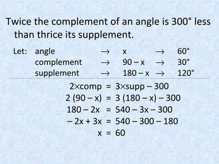 Supplementary Angles Problems