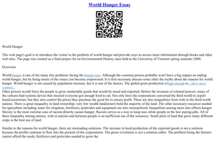 Solving World Hunger Essay | PDF | Agriculture | Industries