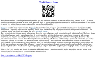 Solving World Hunger Essay | PDF | Agriculture | Industries