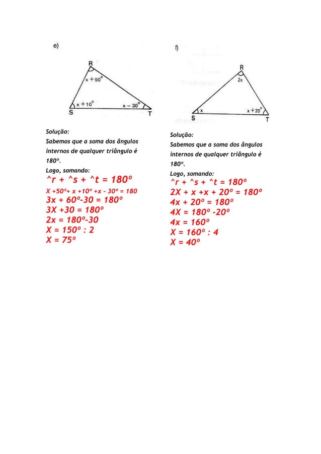 Soma dos ângulos internos de um triângulo gabarito | DOCX