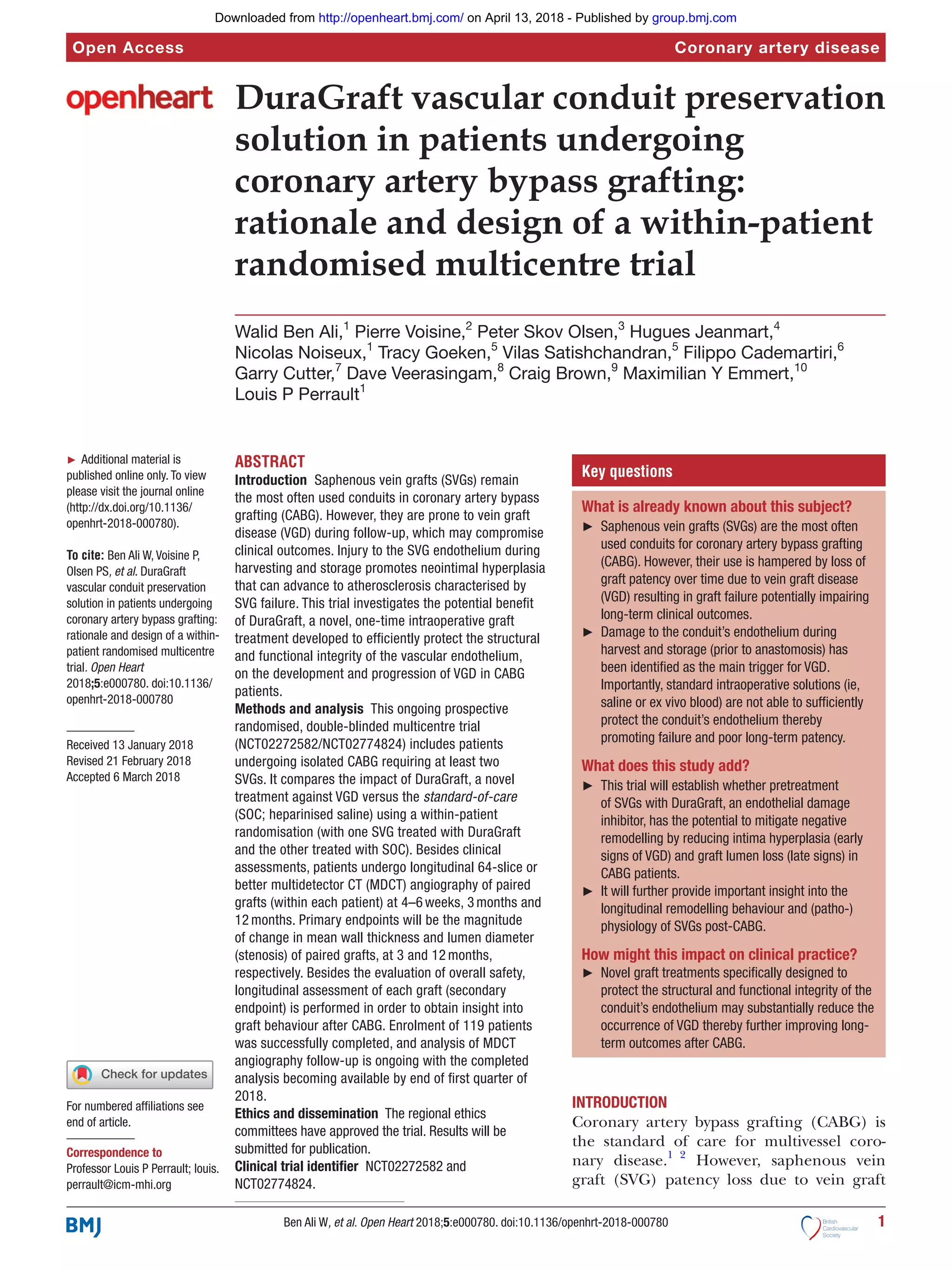 DuraGraft Vascular Conduit Preservation Solution in Patients Undergoing ...