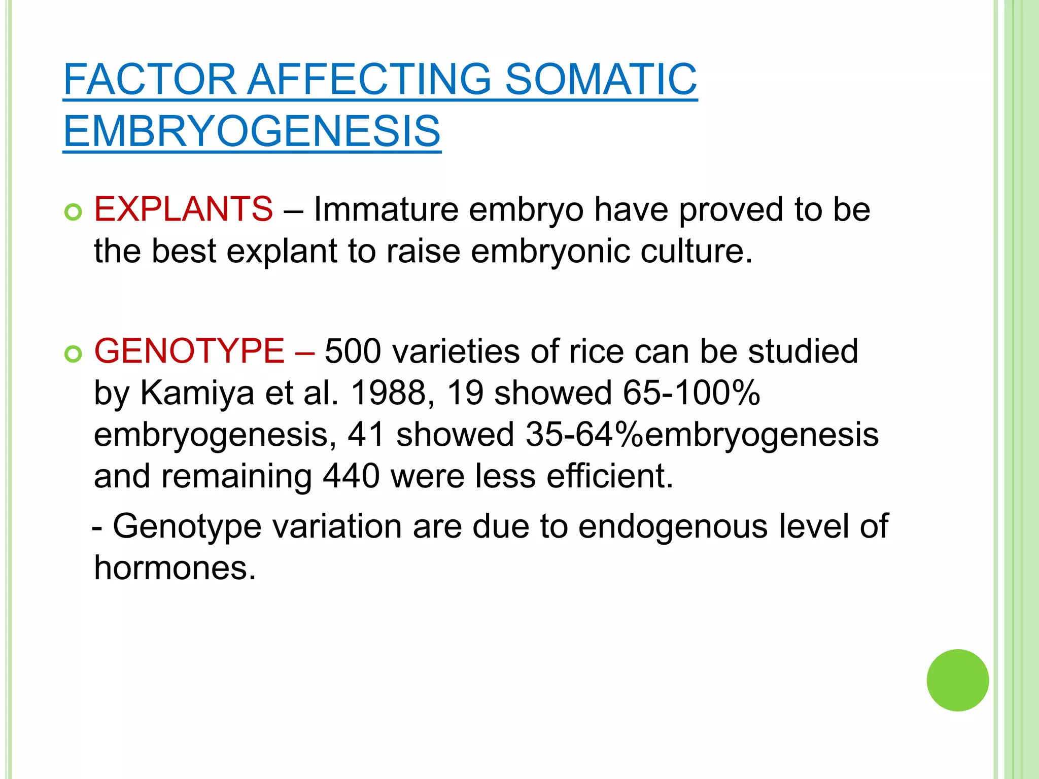 Somatic embryogenesis, in plant tissue culture | PPTX