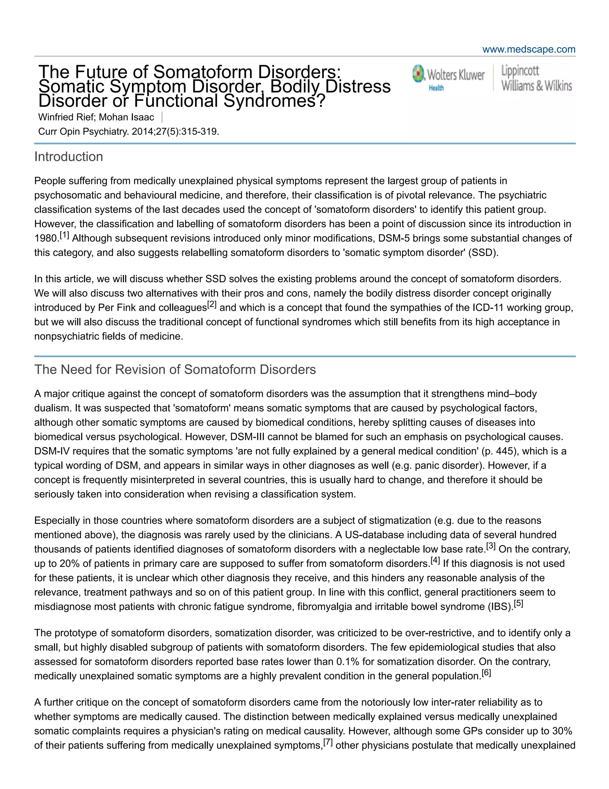 DMS-V Somatic Symptom Disorder | PDF