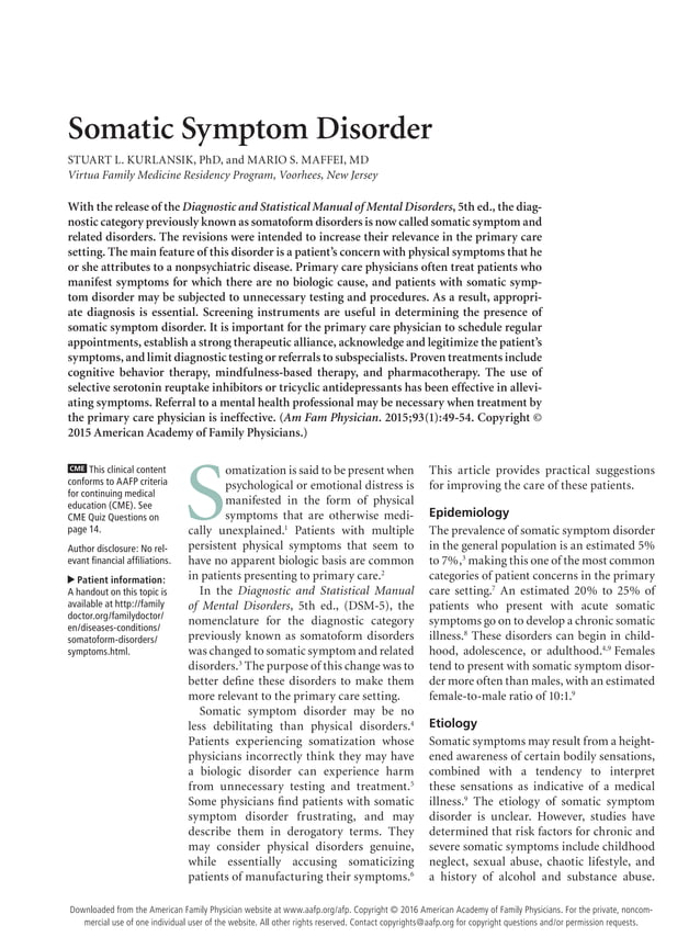 Somatic symptom disorder | PDF