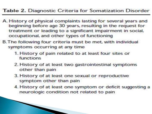 Somatization disorder | PPTX | Mental Health | Diseases and Conditions