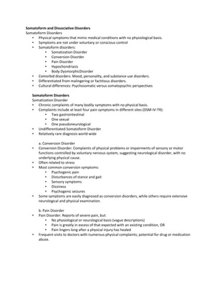 Somatoform and dissociative disorder | DOCX