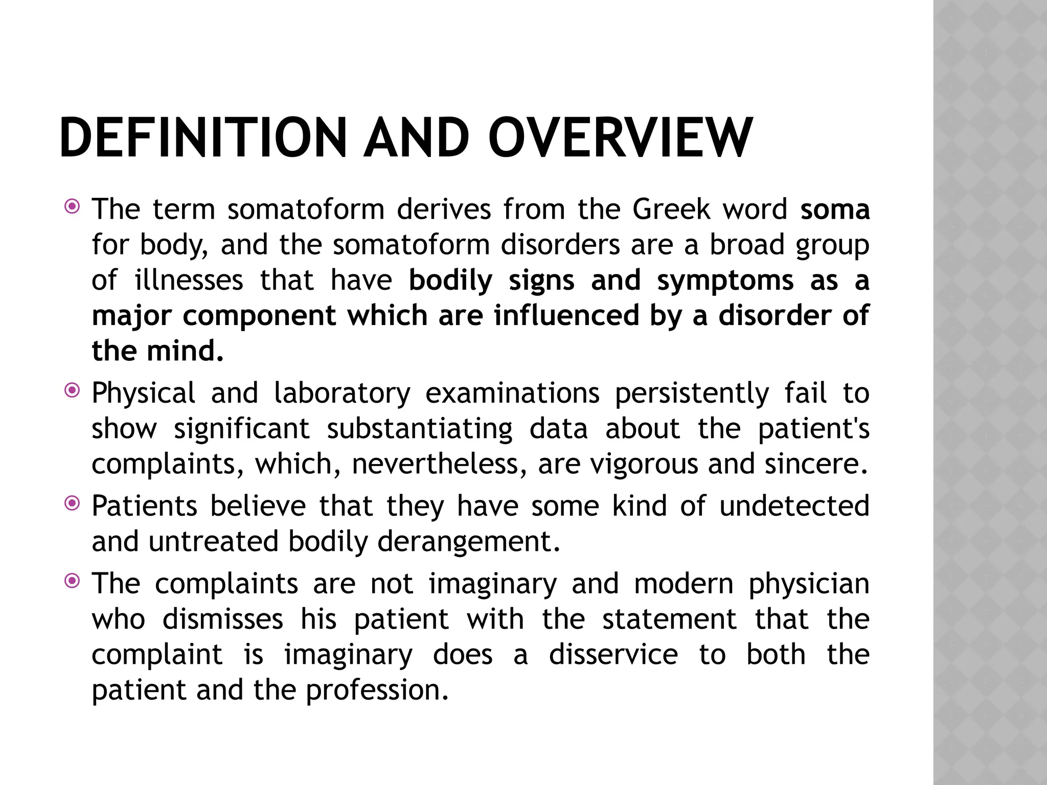 Somatoform disorders.pptx definition, pathophysiology | PPTX