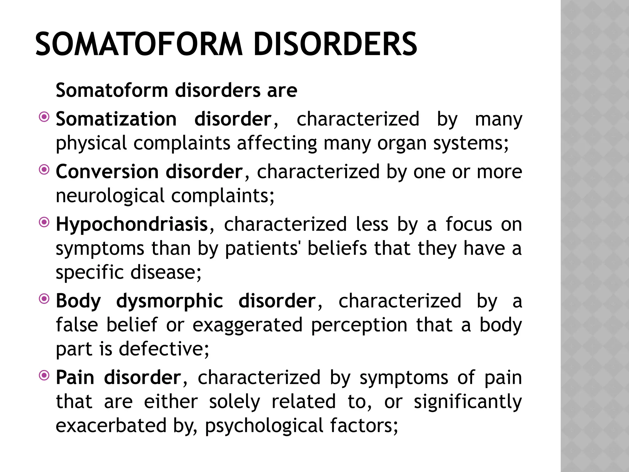 Somatoform disorders.pptx definition, pathophysiology | PPTX