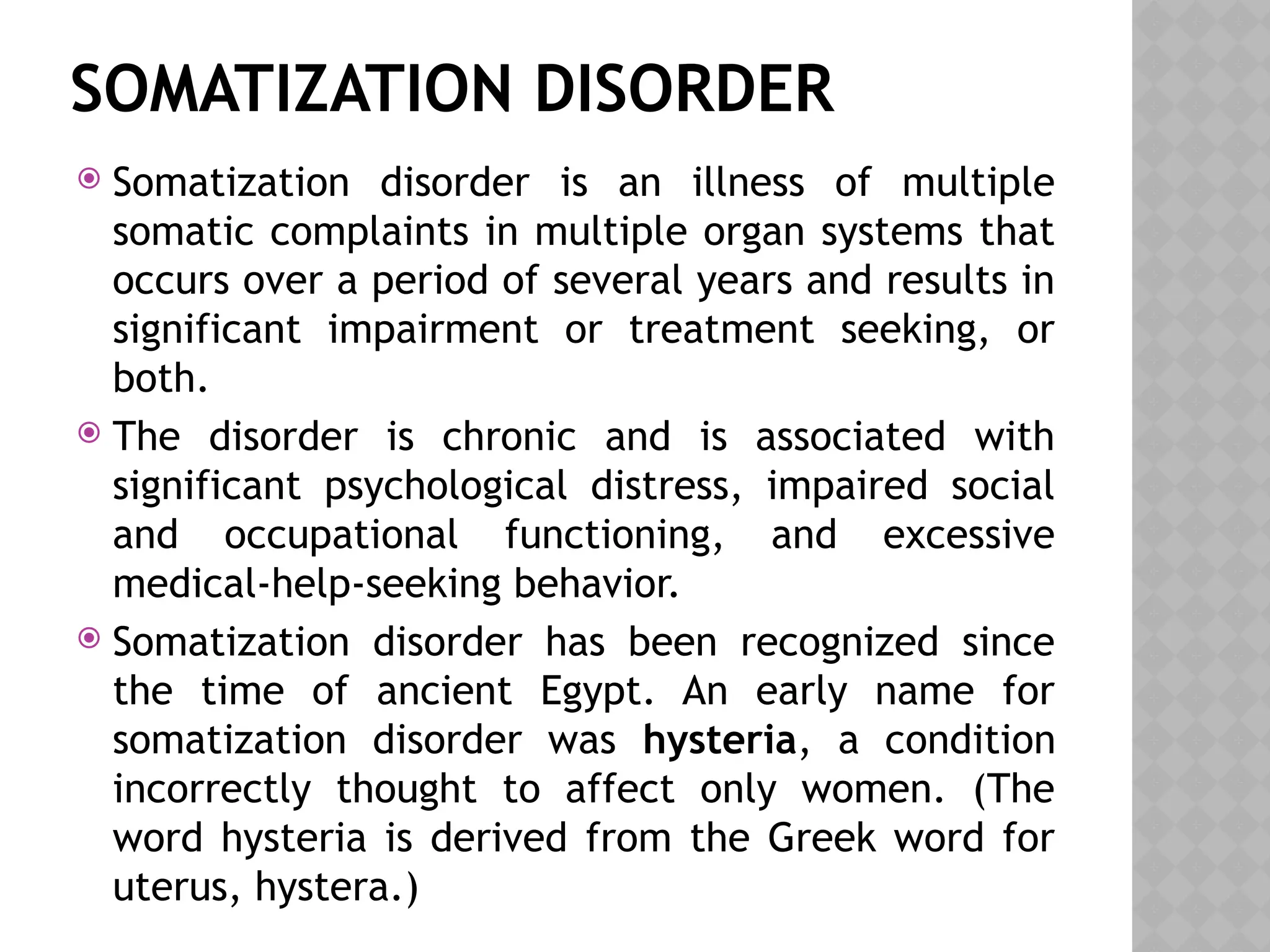 Somatoform disorders.pptx definition, pathophysiology | PPTX