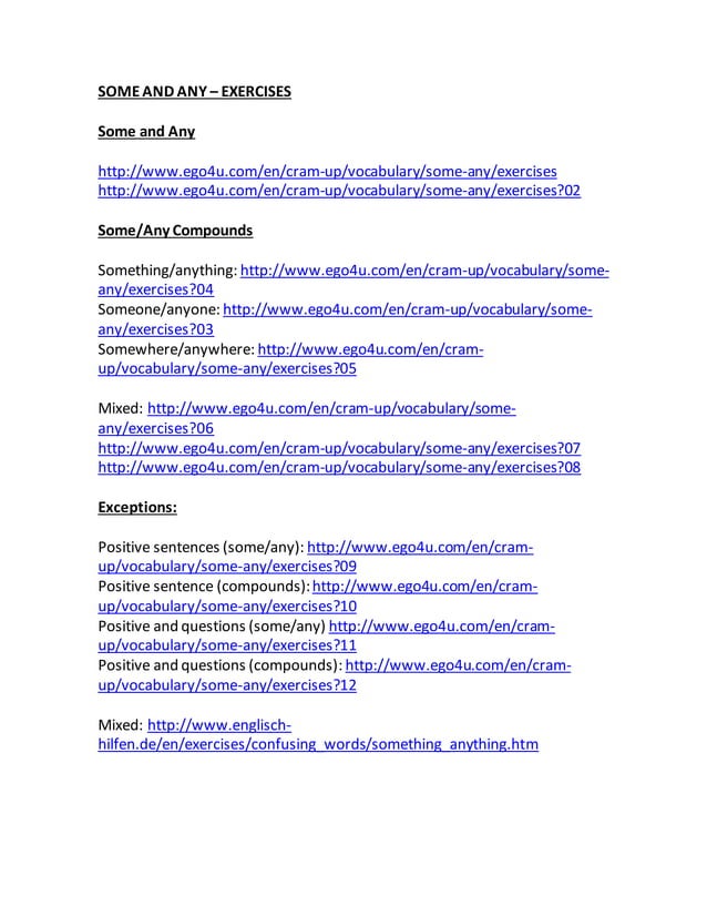 Some and Any: Exercises | DOCX