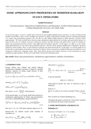 Some approximation properties of modified baskakov stancu operators | PDF