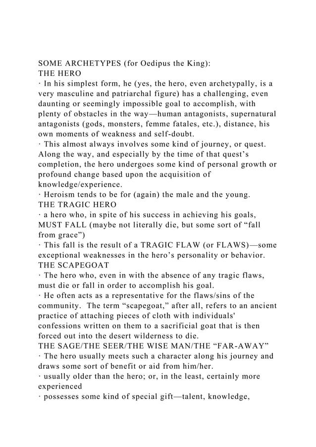 SOME ARCHETYPES (for Oedipus the King)THE HERO· In his simple.docx ...
