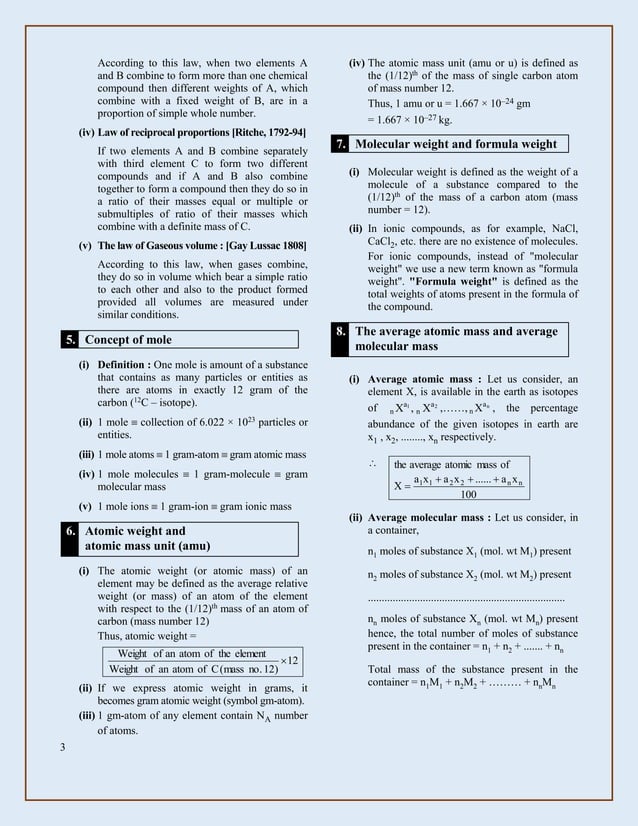 FORMULA PACK - SOME BASIC CONCEPTS OF CHEMISTRY