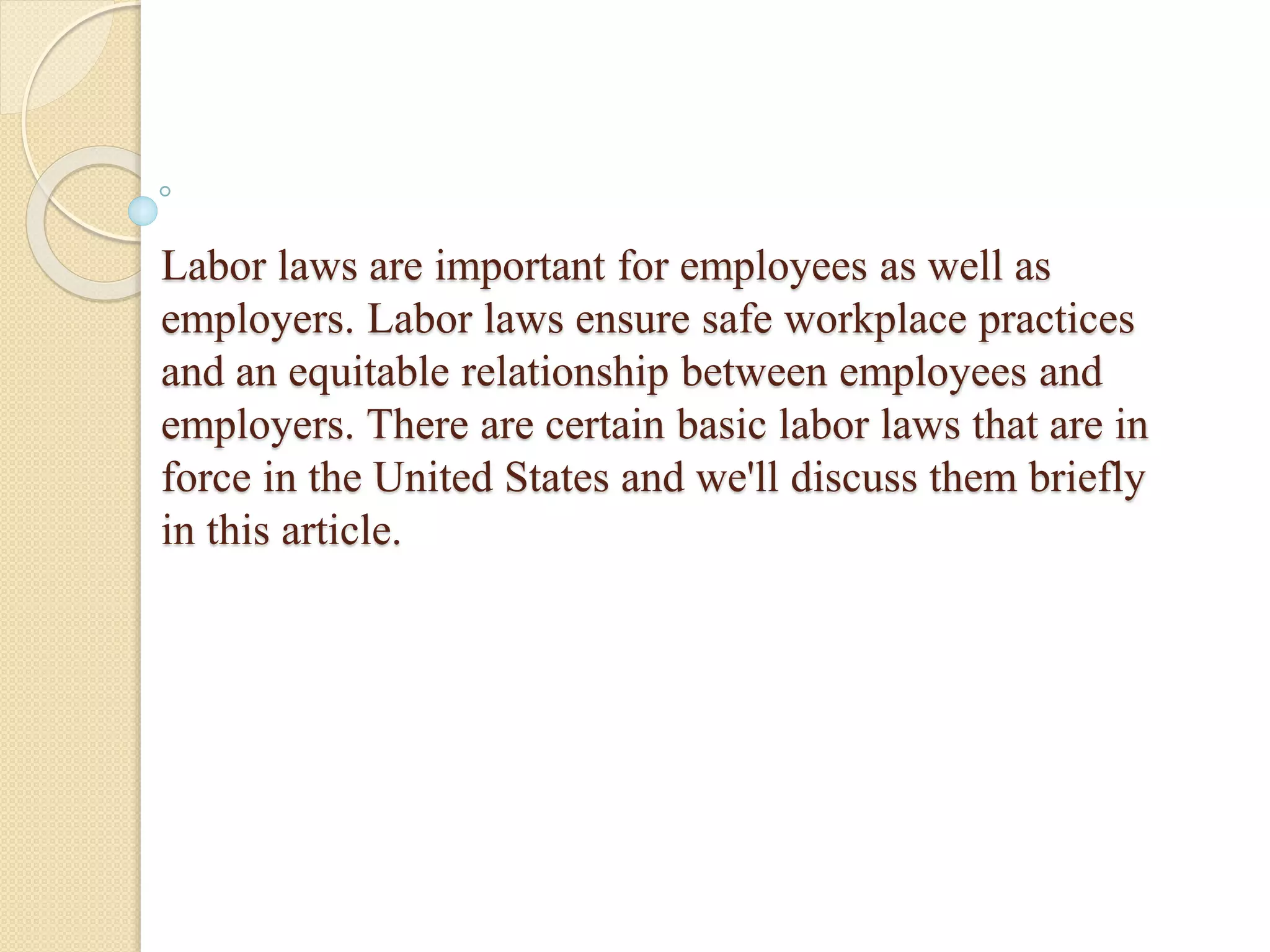 Some Basic Labor Laws that Benefit Employees and Employers | PPTX