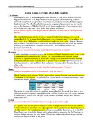 Characteristics of Middle English Vocabulary and Grammar | PDF
